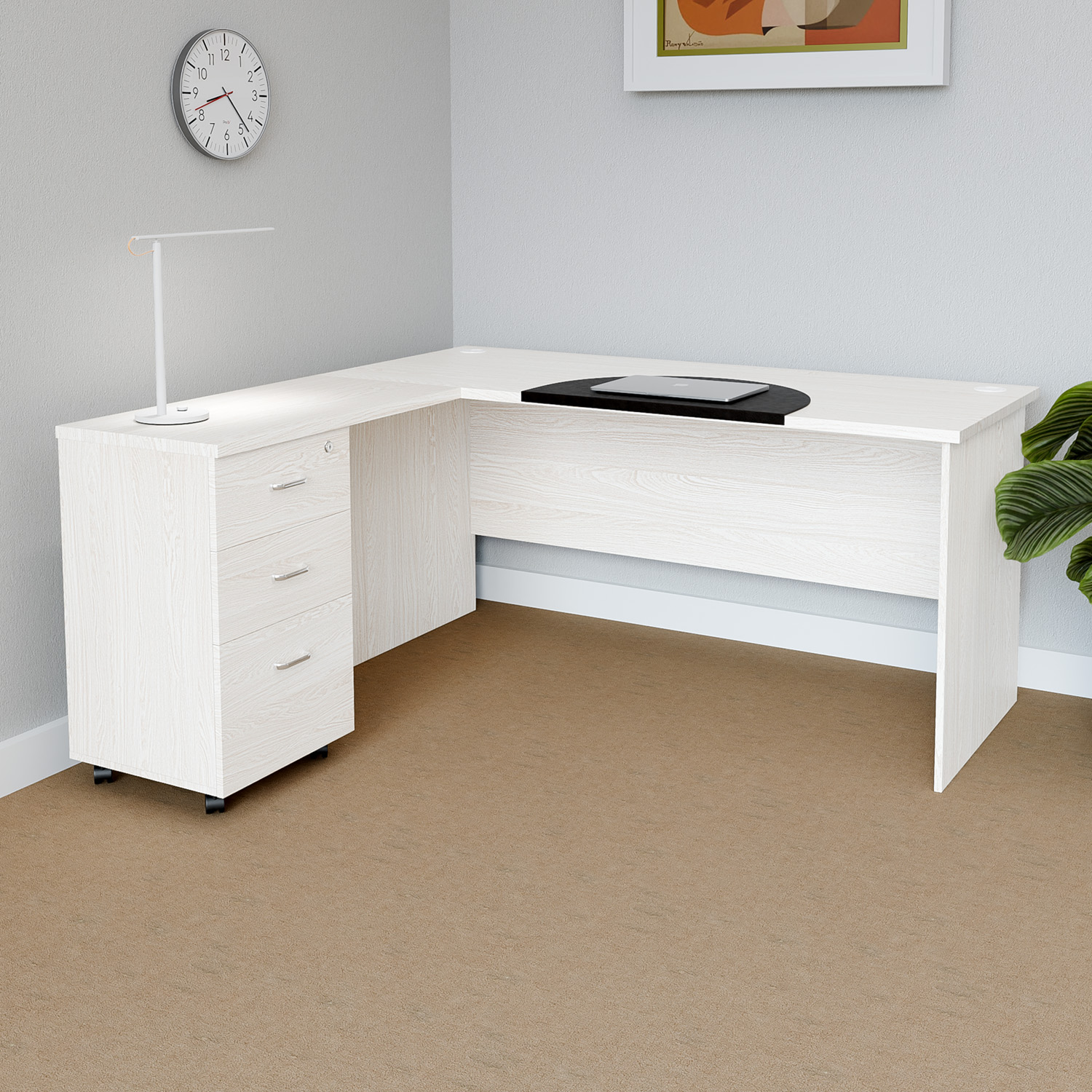 COD. 1965 / ESCRITORIO NEO 1,5 MT. CON LATERAL Y CAJONERA - COLOR ROBLE ...